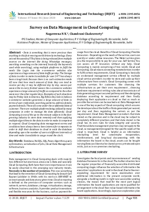 (PDF) Survey on Data Management in Cloud Computing