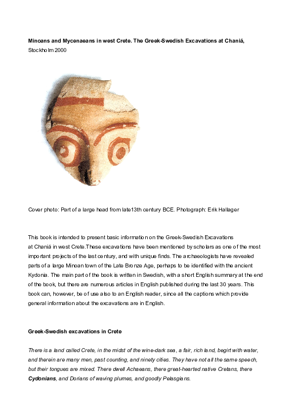 (PDF) Minoans and Mycenaeans in west Crete. The Greek-Swedish ...