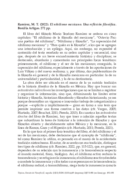 (PDF) Reseña del libro El nihilismo mexicano. Una reflexión filosófica ...