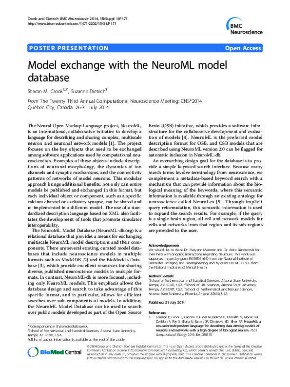 (PDF) NeuroML Model Database for Interoperability