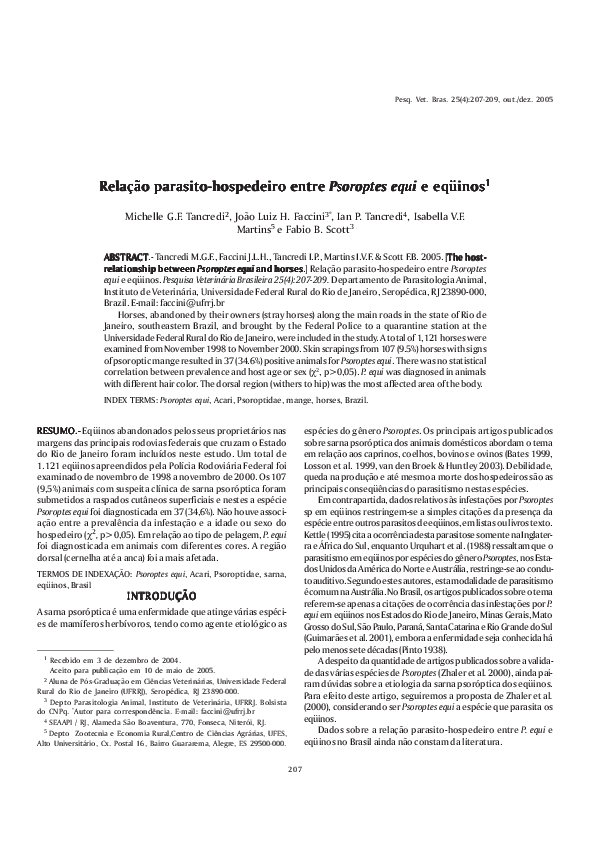 (PDF) Relação parasito-hospedeiro entre Psoroptes equi e eqüinos ...
