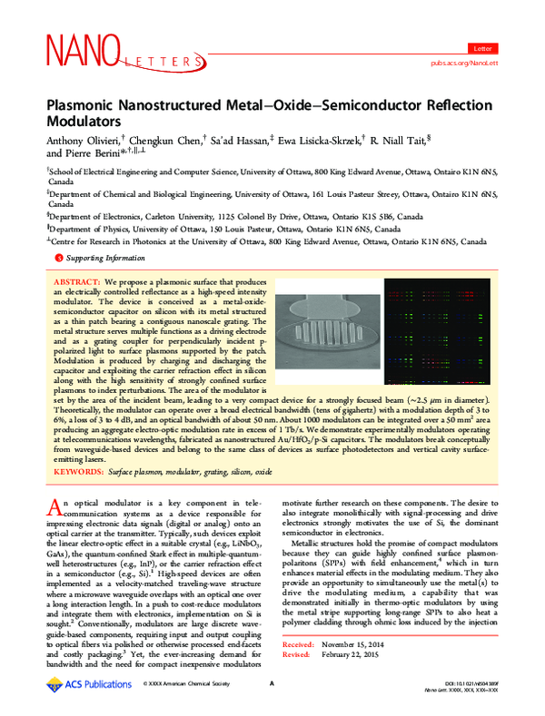 Pdf Plasmonic Nanostructured Metal Oxide Semiconductor Reflection Modulators