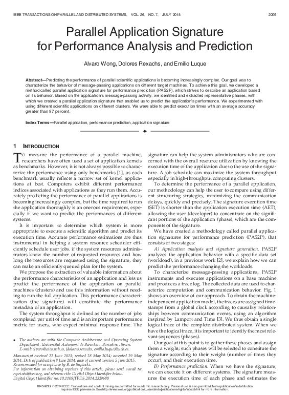(PDF) Parallel Application Signature for Performance Analysis and Prediction | DOLORES REXACHS ...