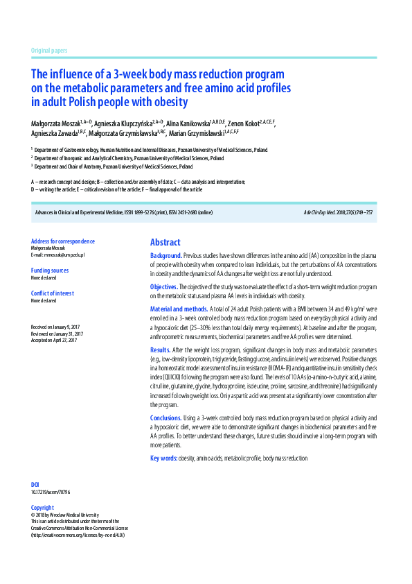 (PDF) The influence of a 3-week body mass reduction program on the ...