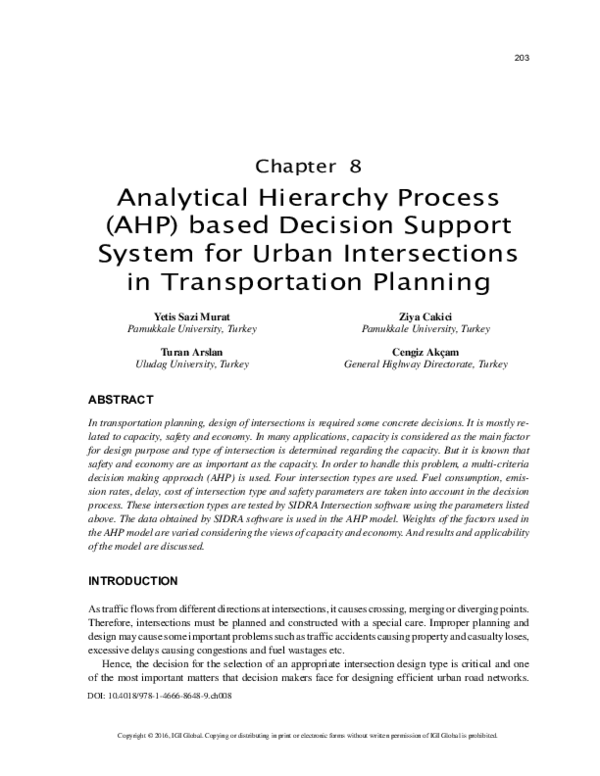 (PDF) Analytical Hierarchy Process (AHP) based Decision Support System for Urban Intersections ...
