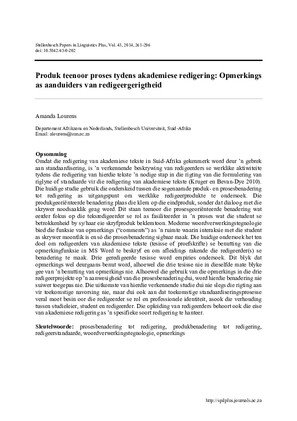 (PDF) Produk teenoor proses tydens akademiese redigering: Opmerkings as ...