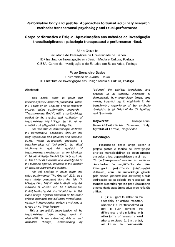 (PDF) Performative body and psyche. Approaches to transdisciplinary ...