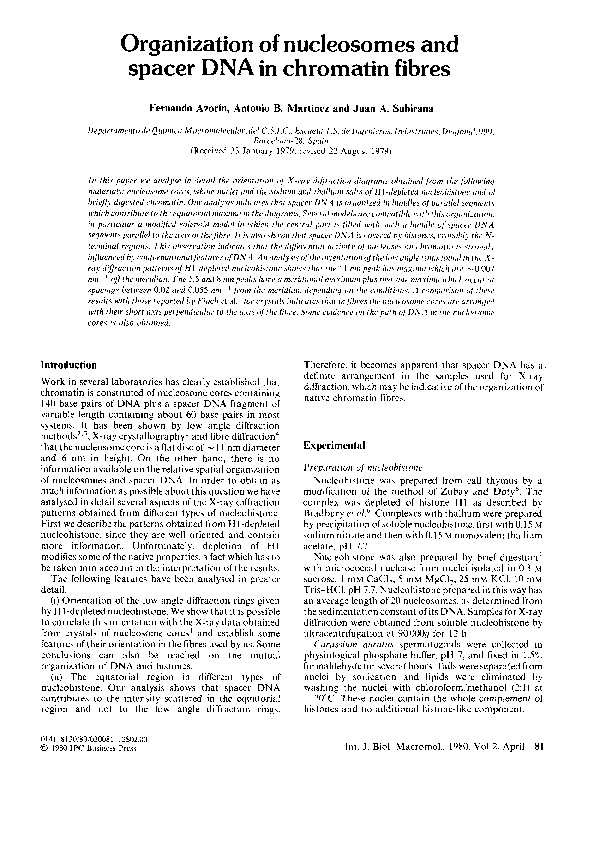 (PDF) Organization of nucleosomes and spacer DNA in chromatin fibres