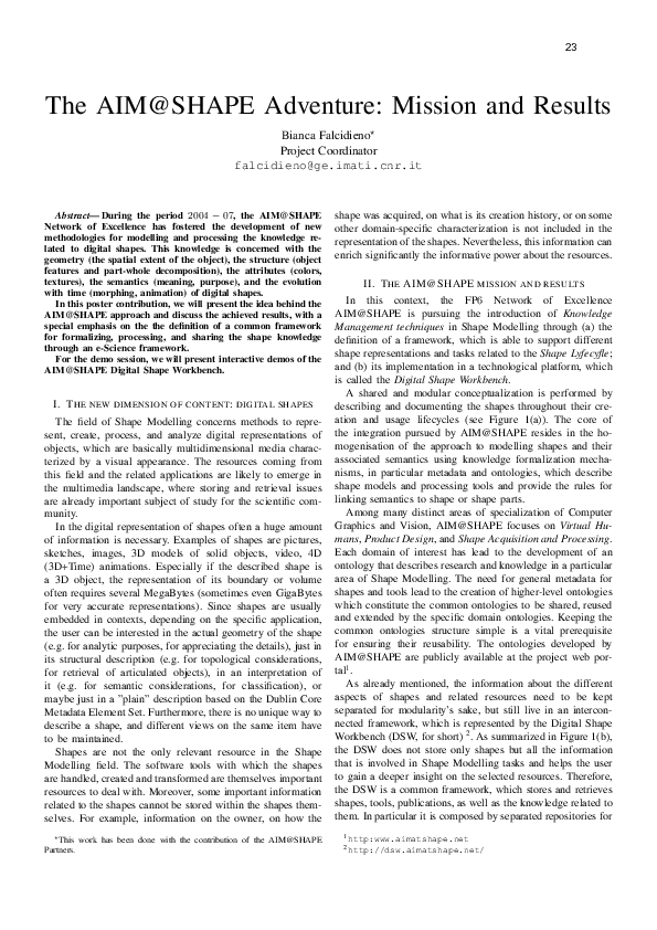 (PDF) The AIM@ SHAPE Adventure: Mission and Results | Bianca Falcidieno ...