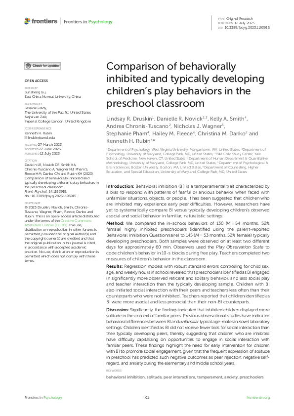 (PDF) Comparison of behaviorally inhibited and typically developing ...