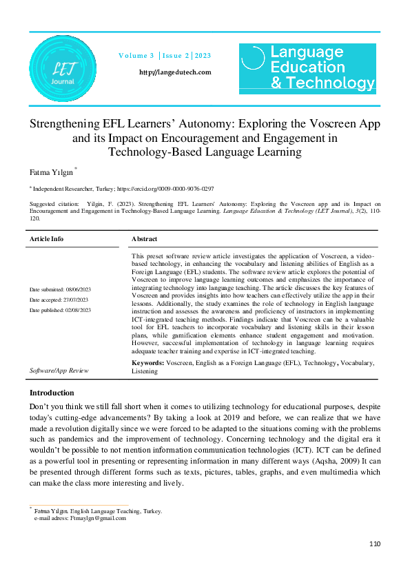 (PDF) Strengthening EFL Learners' Autonomy: Exploring the Voscreen App ...