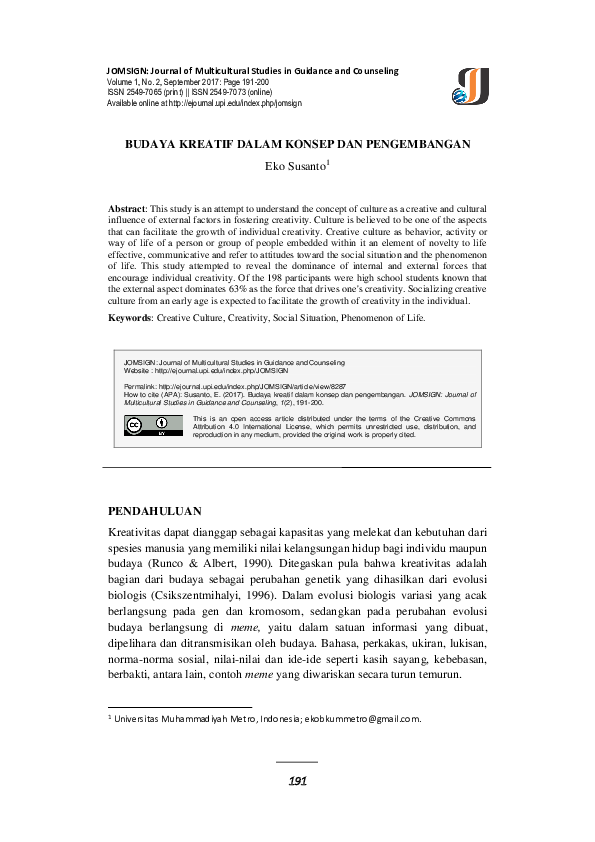 (PDF) Budaya Kreatif dalam Konsep dan Pengembangan