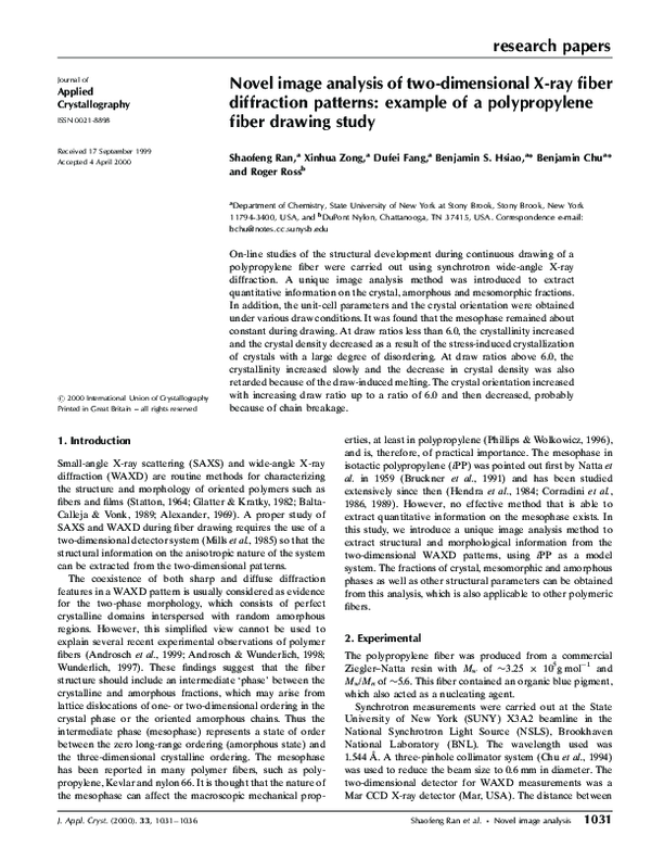 (PDF) Novel image analysis of two-dimensional X-ray fiber diffraction ...