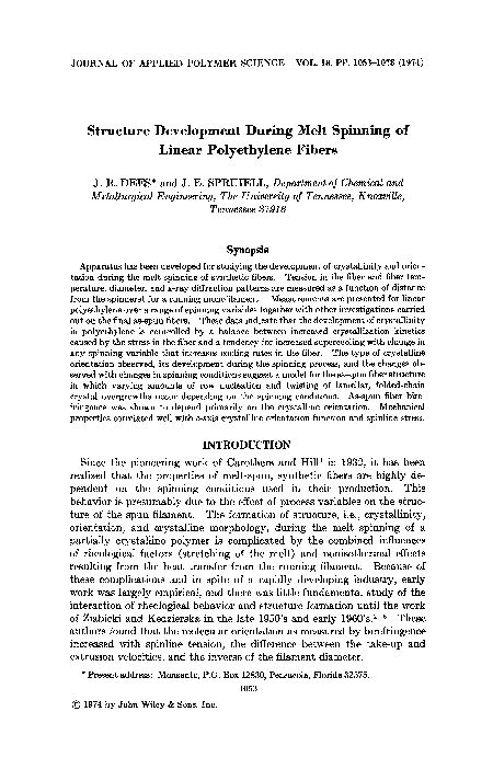 (PDF) Structure development during melt spinning of linear polyethylene fibers