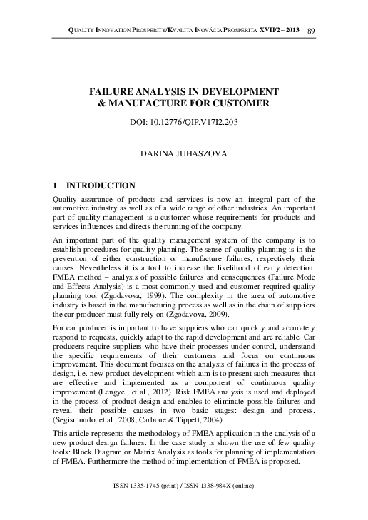 (PDF) Failure Analysis in Development & Manufacture for Customer