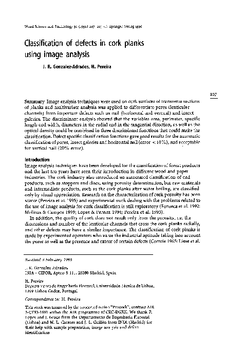 (PDF) Classification of defects in cork planks using image analysis