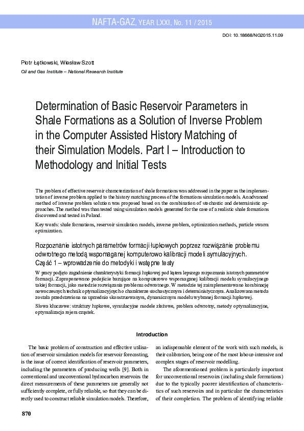 (PDF) Determination of Basic Reservoir Parameters in Shale Formations as a Solution of Inverse ...