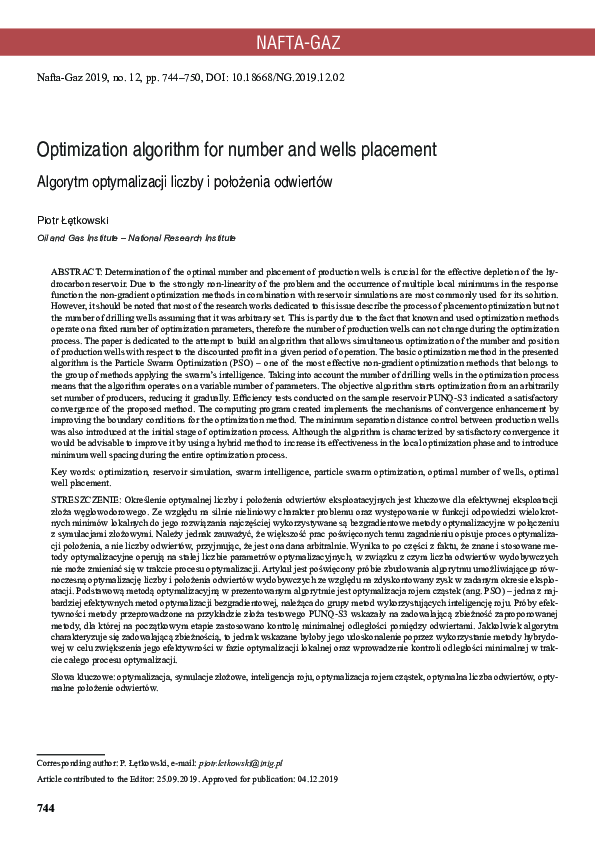 (PDF) Optimization algorithm for number and wells placement