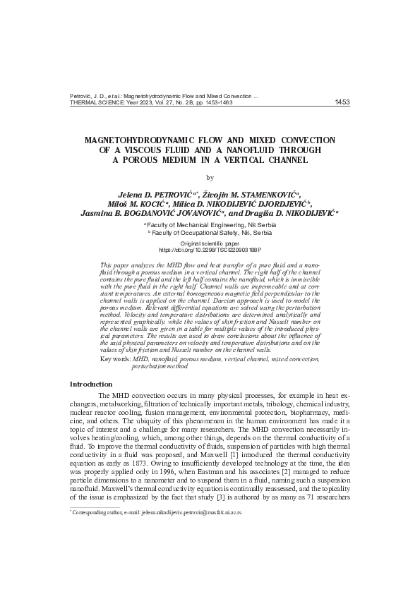 (PDF) Magnetohydrodynamic flow and mixed convection of a viscous fluid and a nanofluid through a ...