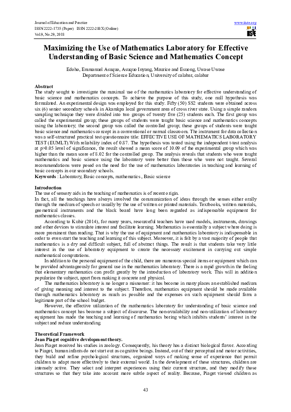 (PDF) Maximizing the Use of Mathematics Laboratory for Effective ...