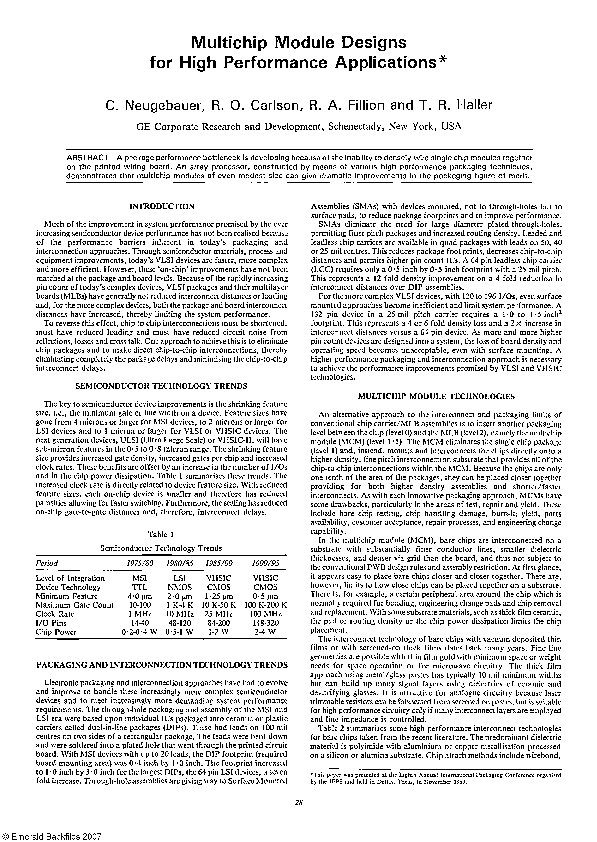 (PDF) Multichip Module Designs for High Performance Applications