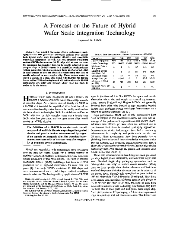 (PDF) A forecast on the future of hybrid wafer scale integration technology | Raymond Fillion ...