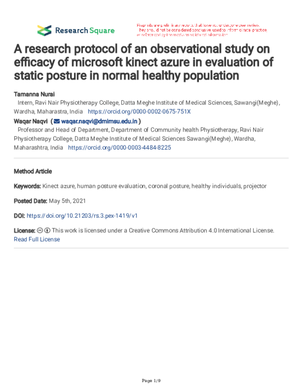 (PDF) Kinect Azure for Evaluating Static Posture