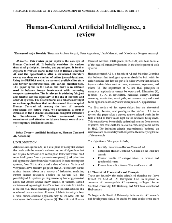 (PDF) Human-Centered Artificial Intelligence, a review