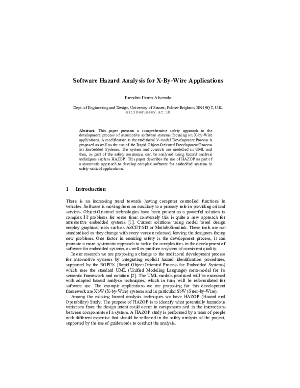 (PDF) Software Hazard Analysis for X-by-Wire Applications | Richard ...