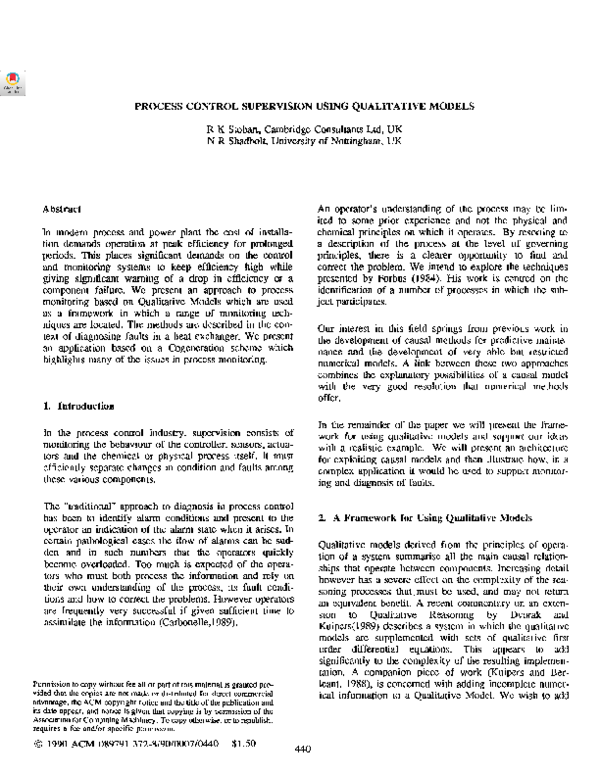 (PDF) Process control supervision using qualitative models