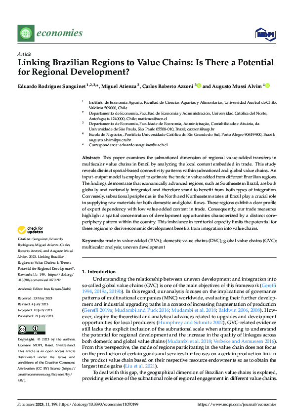 (PDF) Linking Brazilian Regions to Value Chains: Is There a Potential ...