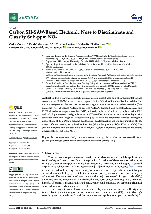 (PDF) Carbon SH-SAW-Based Electronic Nose to Discriminate and Classify Sub-ppm NO2