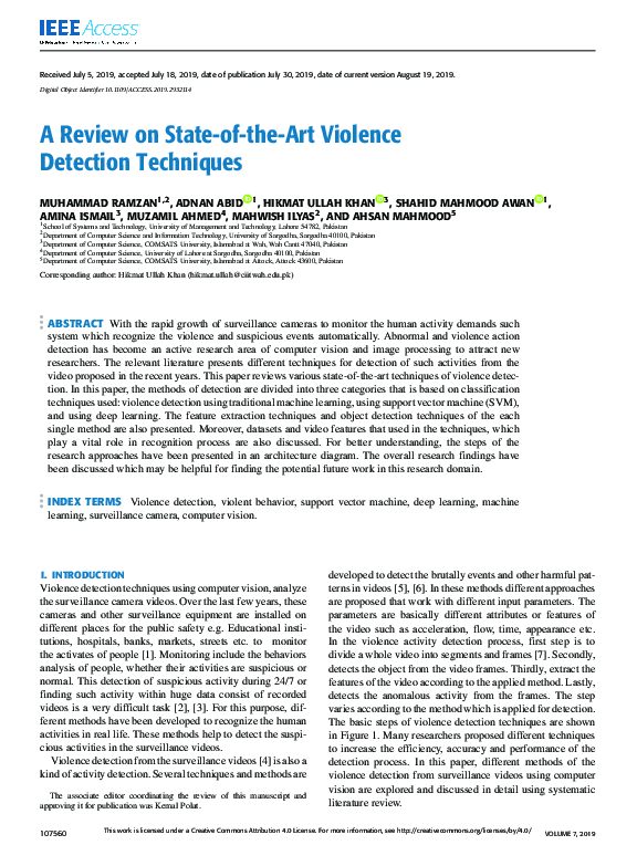 (PDF) A Review on State-of-the-Art Violence Detection Techniques ...