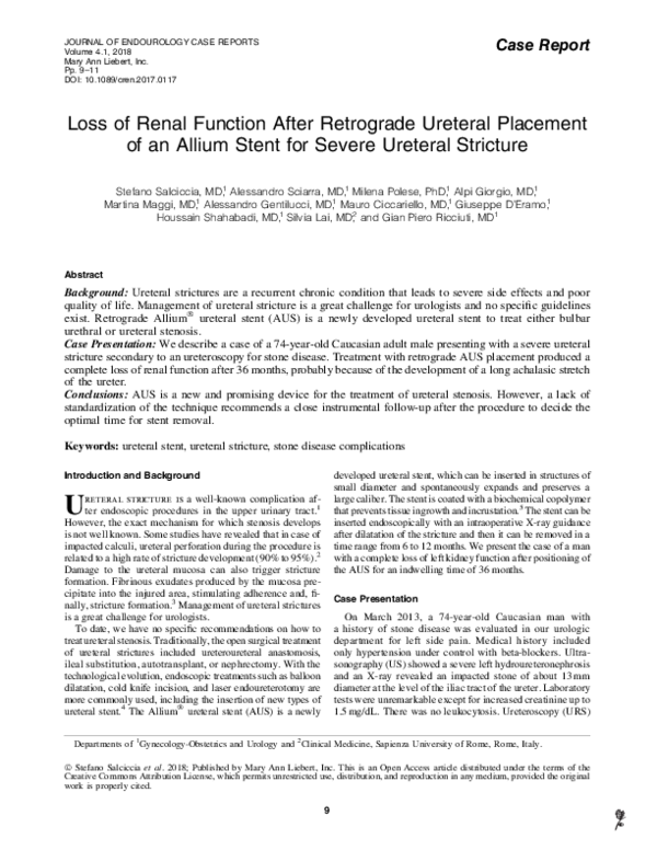 (PDF) Loss of Renal Function After Retrograde Ureteral Placement of an ...