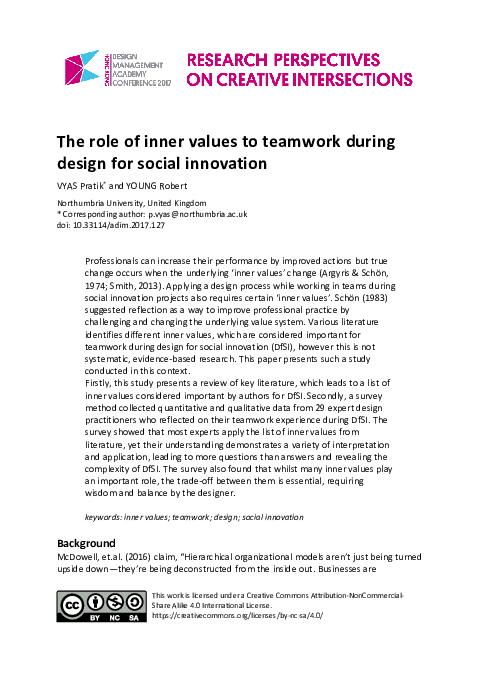 (PDF) The role of inner values to teamwork during design for social ...