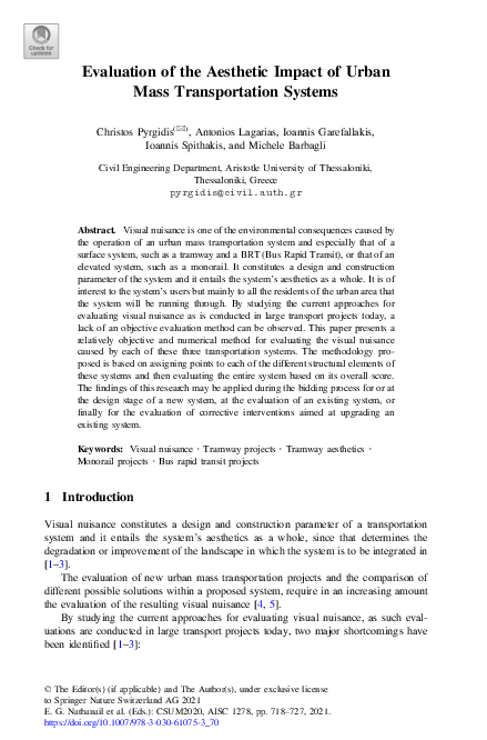 (PDF) Evaluation of the Aesthetic Impact of Urban Mass Transportation ...
