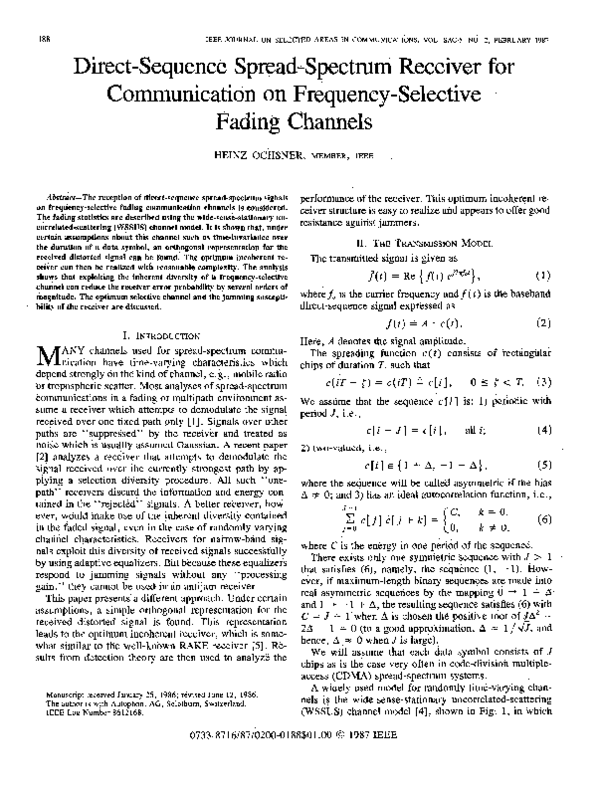 (PDF) Direct-Sequence Spread-Spectrum Receiver for Communication on Frequency-Selective Fading ...