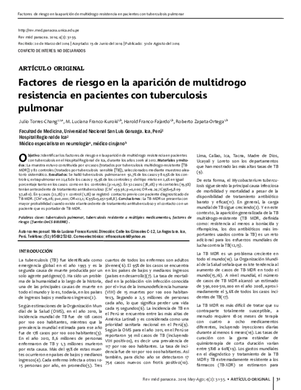 (PDF) Factores de riesgo en la aparición de multidrogo resistencia en ...