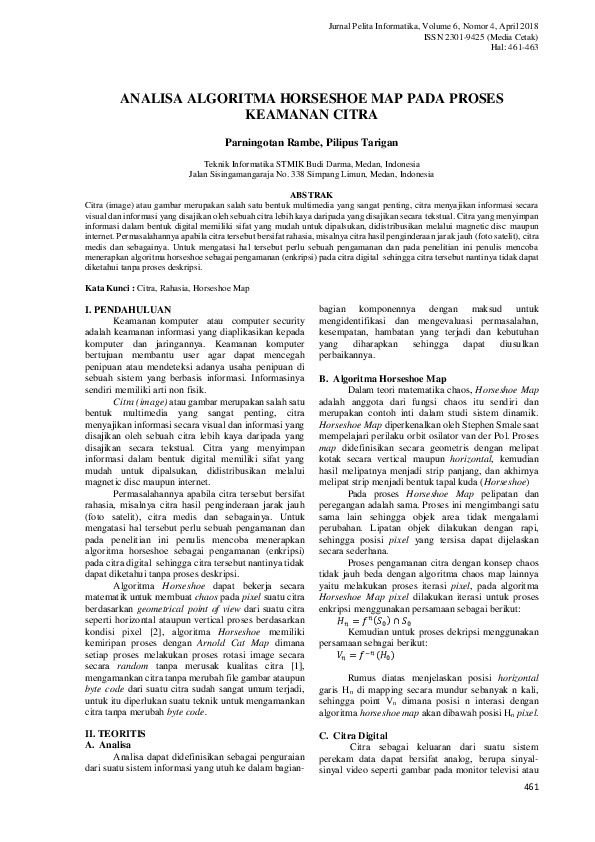 (PDF) Analisa Algoritma Horseshoe Map Pada Proses Keamanan Citra