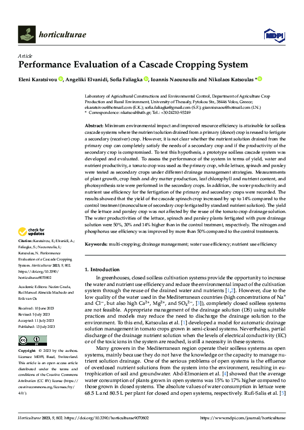 (PDF) Performance Evaluation of a Cascade Cropping System | Eleni ...