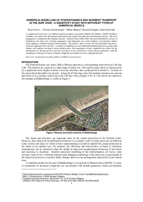 Pdf 1 Numerical Modelling Of Hydrodynamics And Sediment Transport In The Surf Zone A