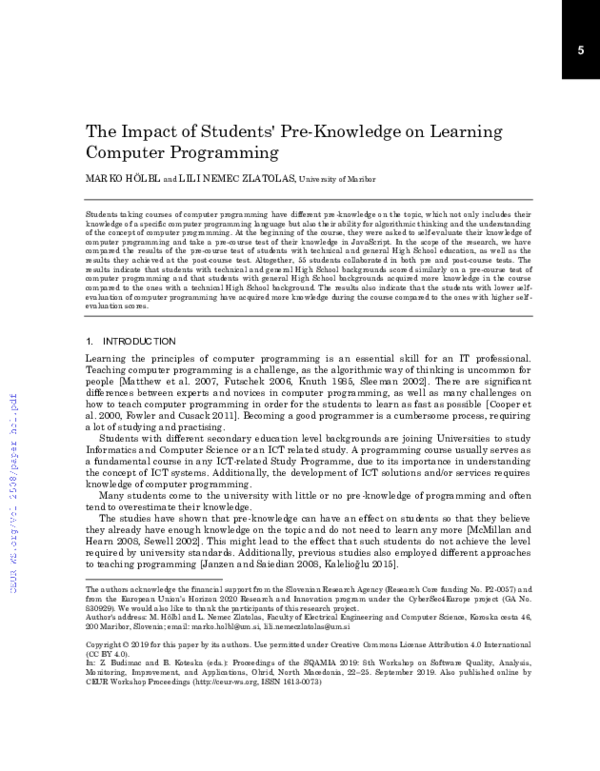 (PDF) The Impact of Students' Pre-Knowledge on Learning Computer ...