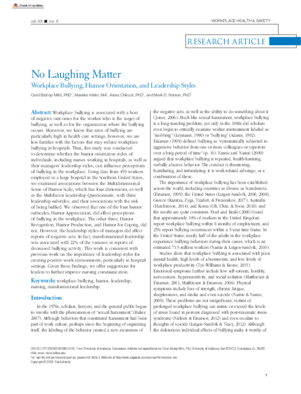 (PDF) No Laughing Matter: Workplace Bullying, Humor Orientation, and ...