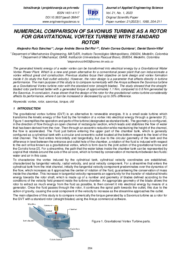 (PDF) Numerical Comparison of Savonius Turbine as a Rotor for Gravitational Vortex Turbine with ...