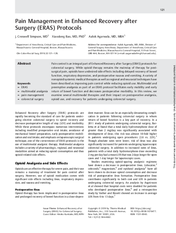 (PDF) Pain Management in Enhanced Recovery after Surgery (ERAS) Protocols