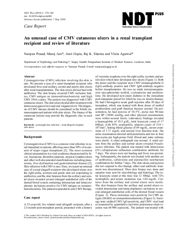 (PDF) An unusual case of CMV cutaneous ulcers in a renal transplant ...