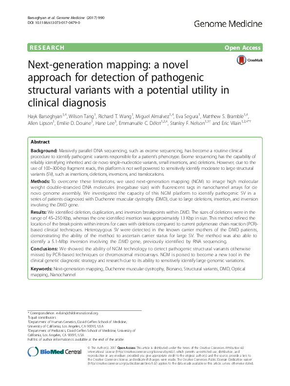 Pdf Next Generation Mapping A Novel Approach For Detection Of Pathogenic Structural Variants