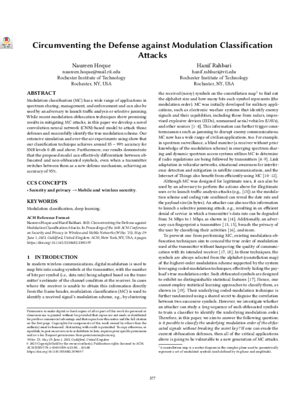 (PDF) Circumventing the Defense against Modulation Classification Attacks
