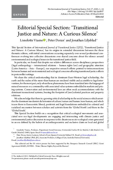 (PDF) Editorial Special Section: ‘Transitional Justice and Nature: A ...