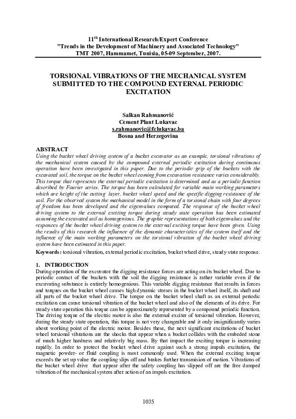 (PDF) Torsional Vibrations of the Mechanical System Submitted to the ...